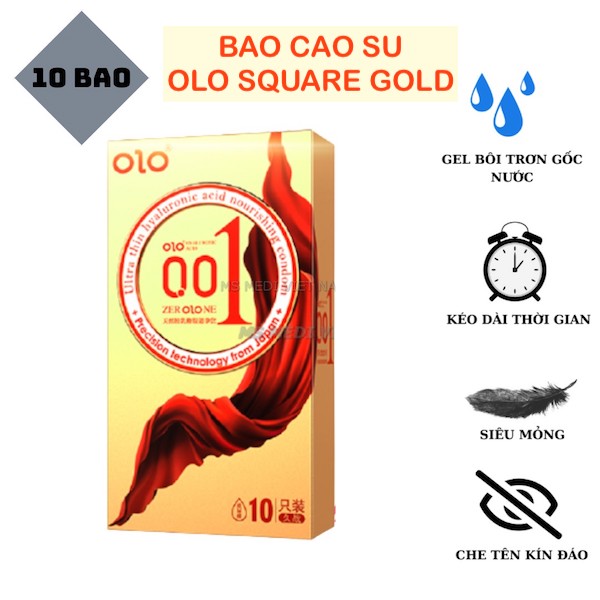 Nhập sỉ Bao cao su Olo 0.01 vàng Square Gold gân gai chính hãng kéo dài thời gian giá rẻ
